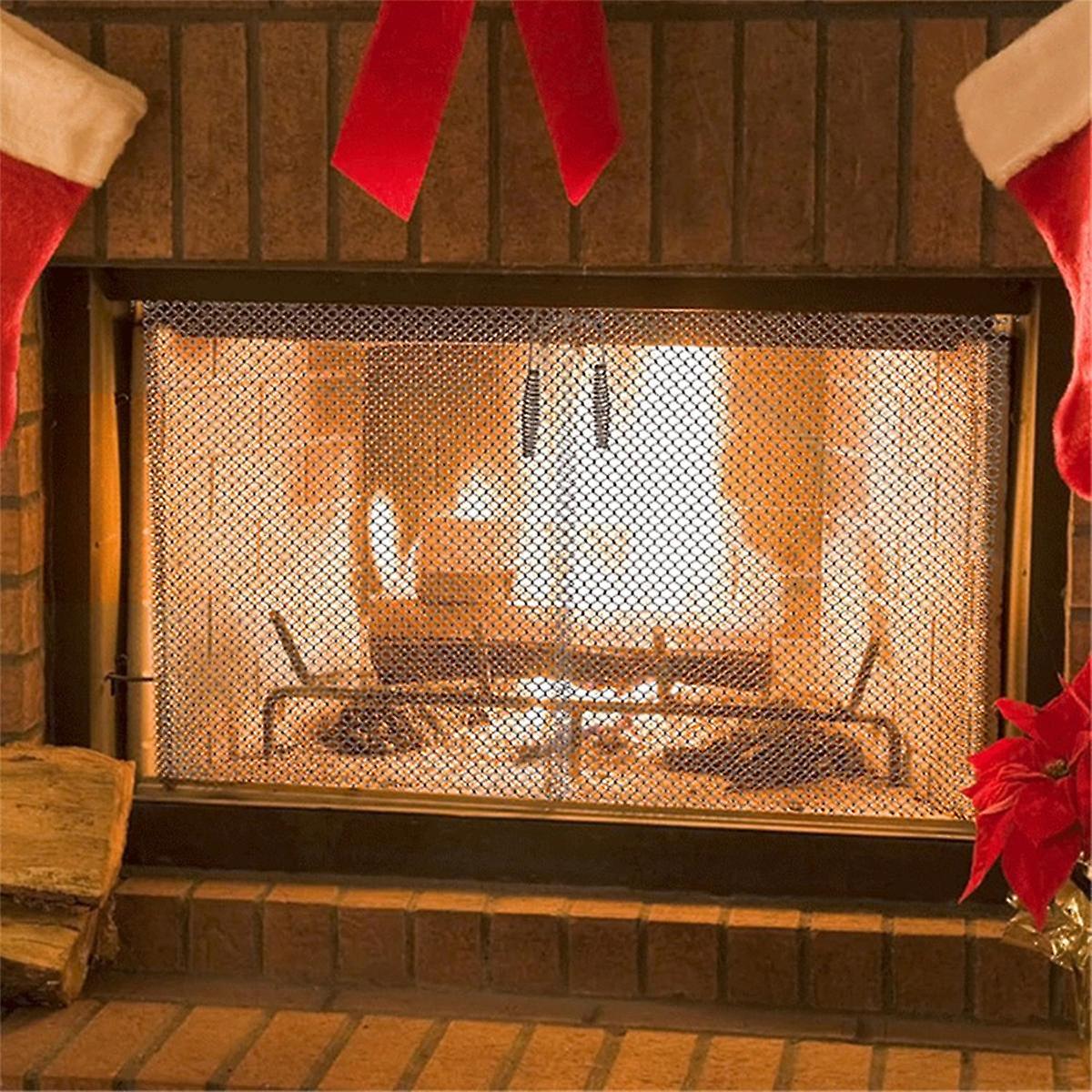 Fireplace Mesh Screen Curtain,2 Packs Spark Guard Mesh Metal Fire ...