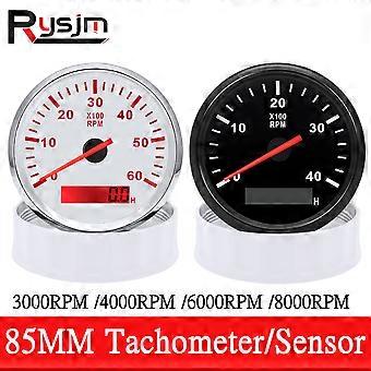 HD 3000 4000 6000 7000 8000 RPM 85MM Tachometer Tacho Gauge Red Light ...