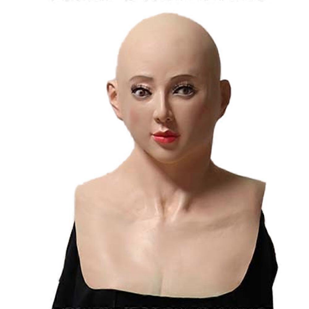 Bald Women Halloween Mask Realistic Female Woman Face For Crossdressing ...