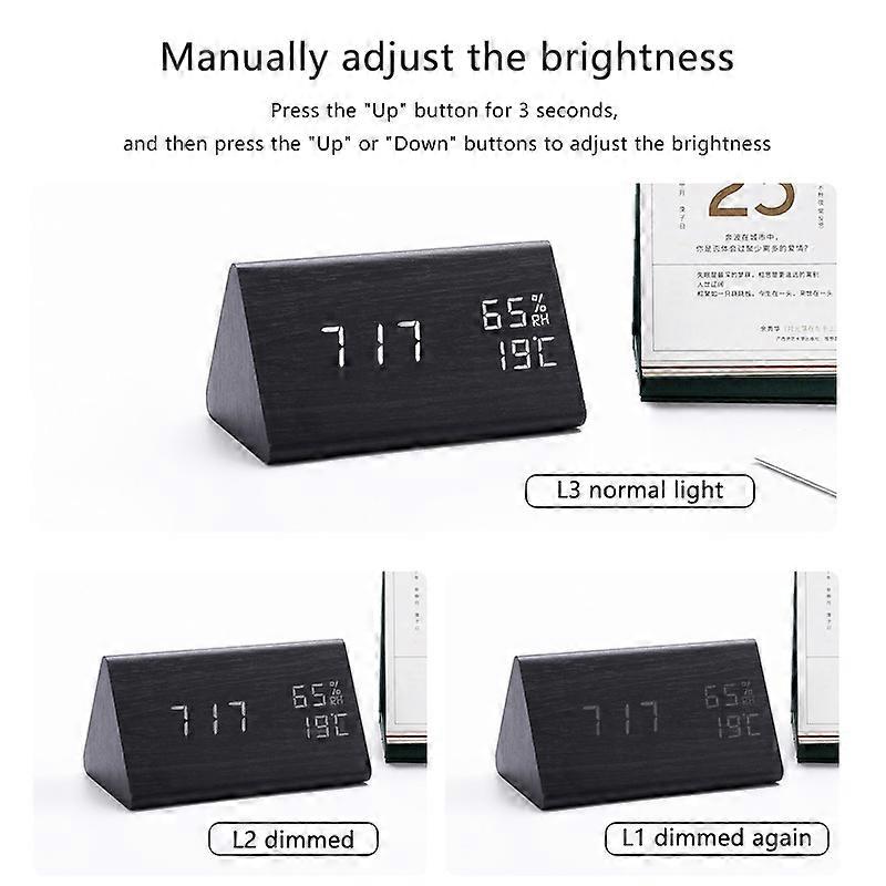 Digital Clock LED Wooden Alarm Clock Table Sound Control Electronic ...