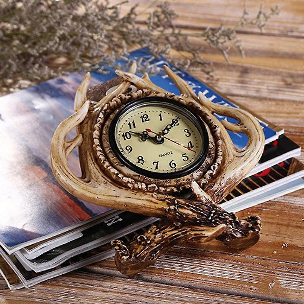 Vintage Resin Antler Alarm Clock Desk Table Clock for Home Bar Office ...
