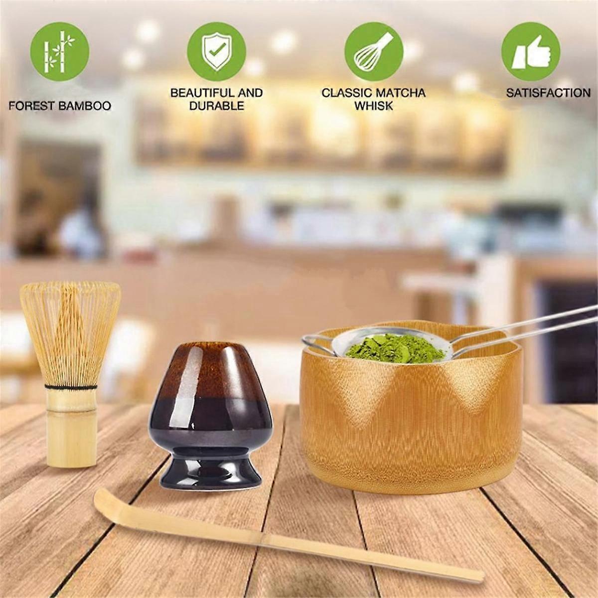 5PC Handmade Home Matcha Tea Set Tool Stand Kit Matcha Bowl Whisk Tea ...