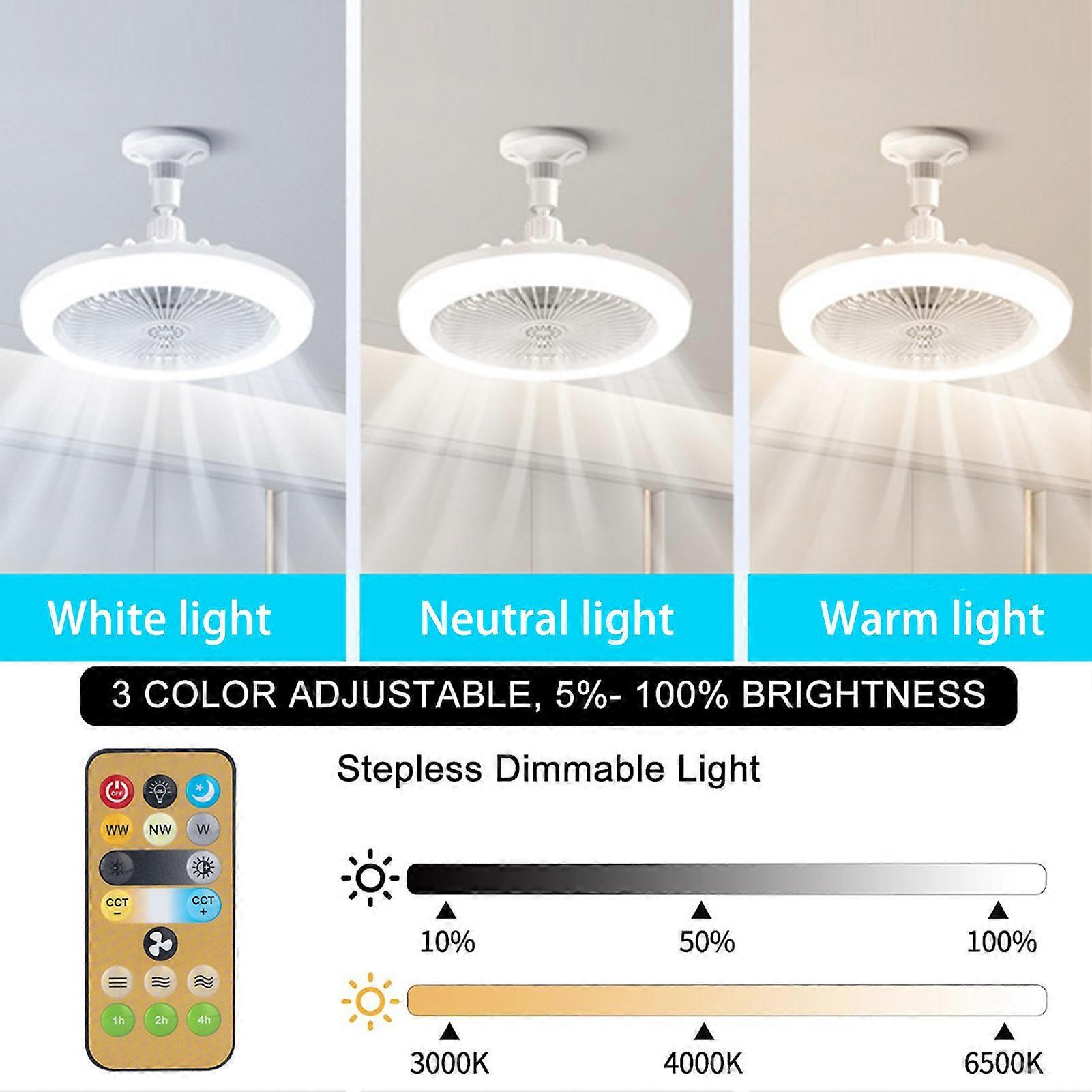Socket Fan Light with Remote Control 3 Speed Settings Low Noise ...