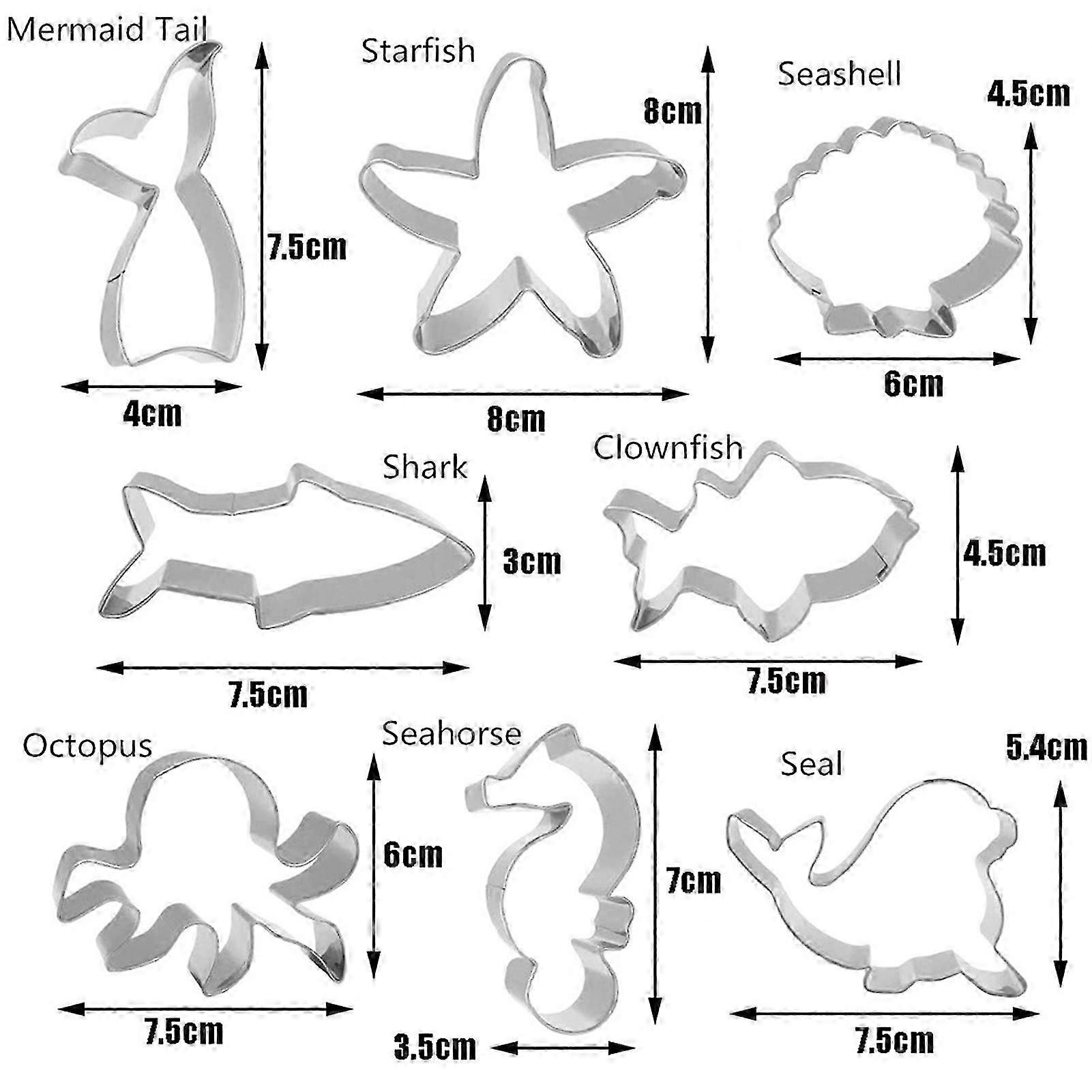 8Pcs Ocean Animal Cookie Cutters Mermaid Tail Starfish Seashell Shark ...