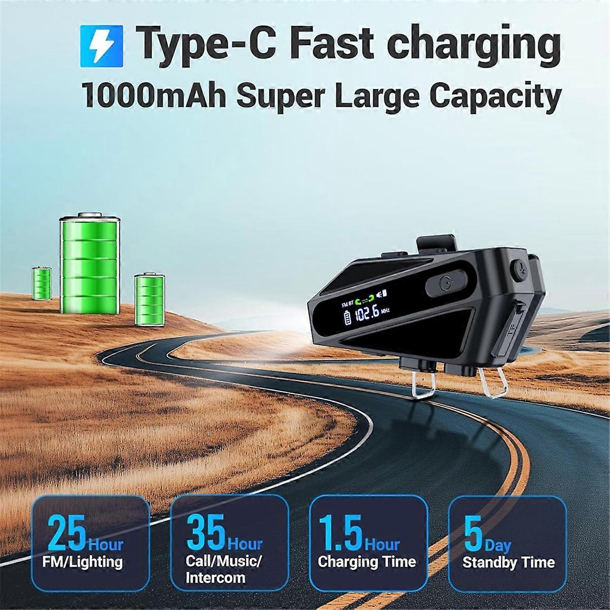 Motorcycle Helmet Bluetooth Headset with 2 Type Mics, Intercom/Hands ...