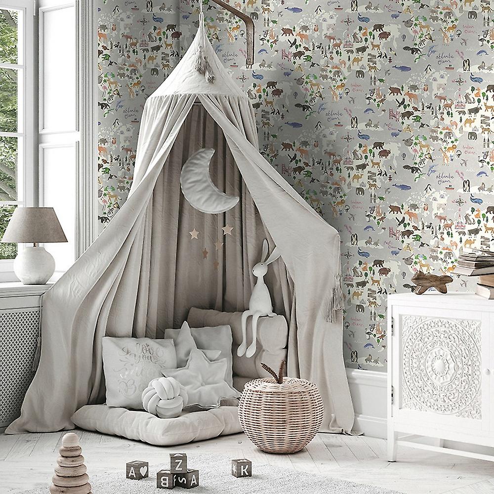 Holden Decor Animal Maps Around The World Grey Wallpaper 13252 | Fruugo UK