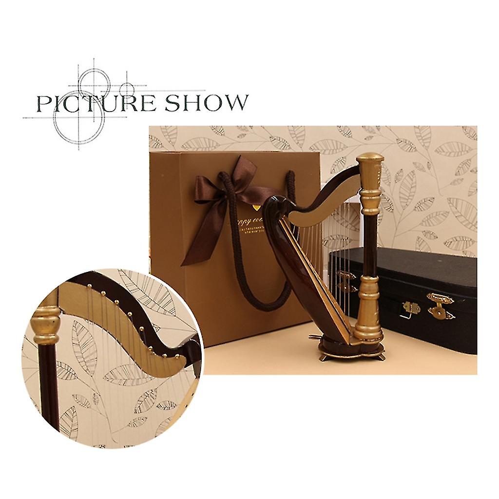 Wooden Miniature Harp Model With Black Gift Case Musical Instrument ...