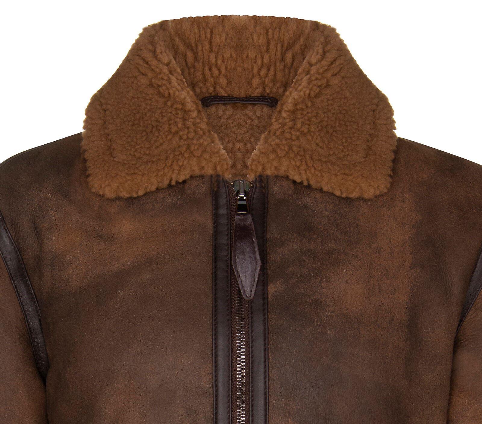 Men's Antique Brown B3 Sheepskin Flying Air force Jacket | Fruugo UK