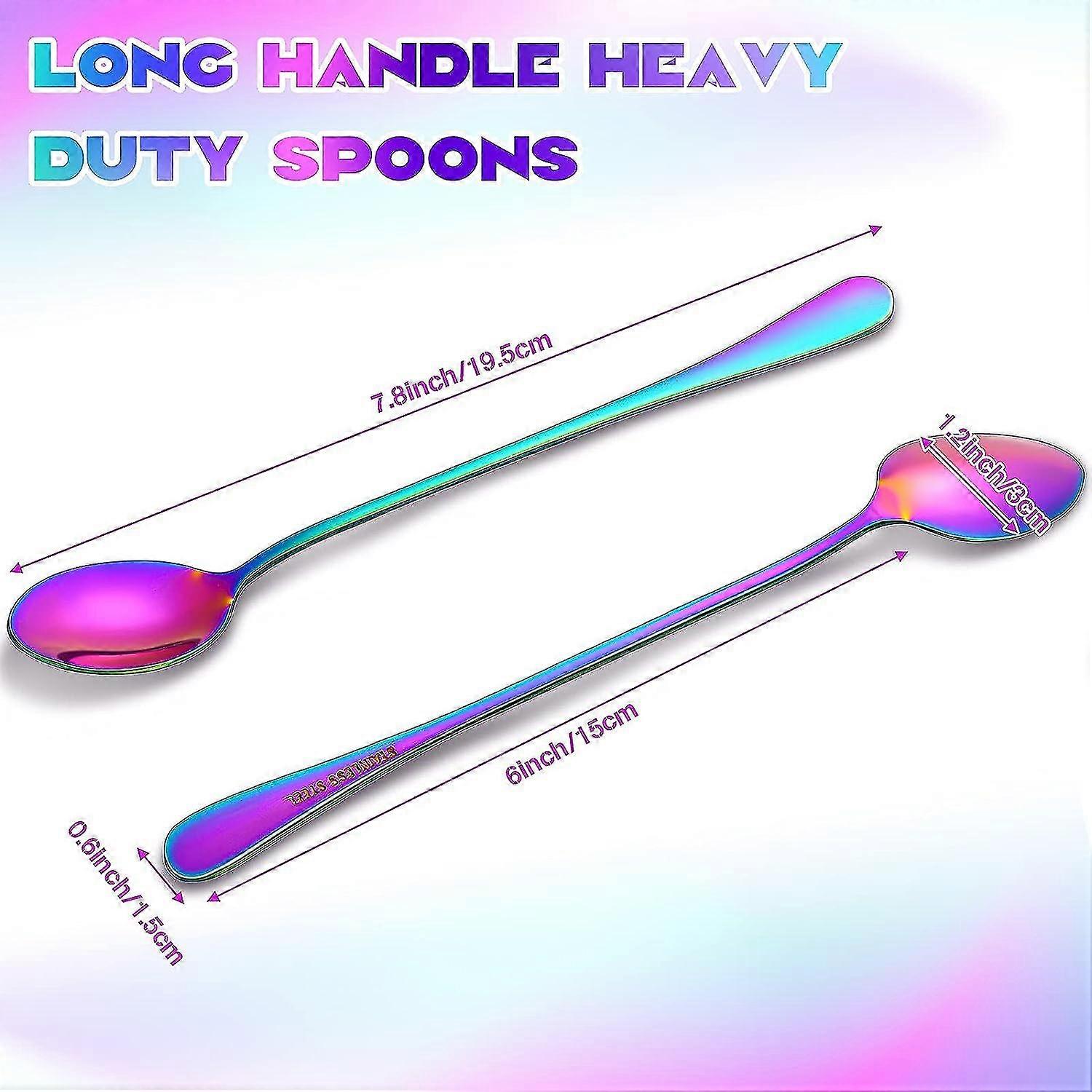 8 Pieces Rainbow Long Handle Iced Tea Spoons Stainless Steel Dessert ...