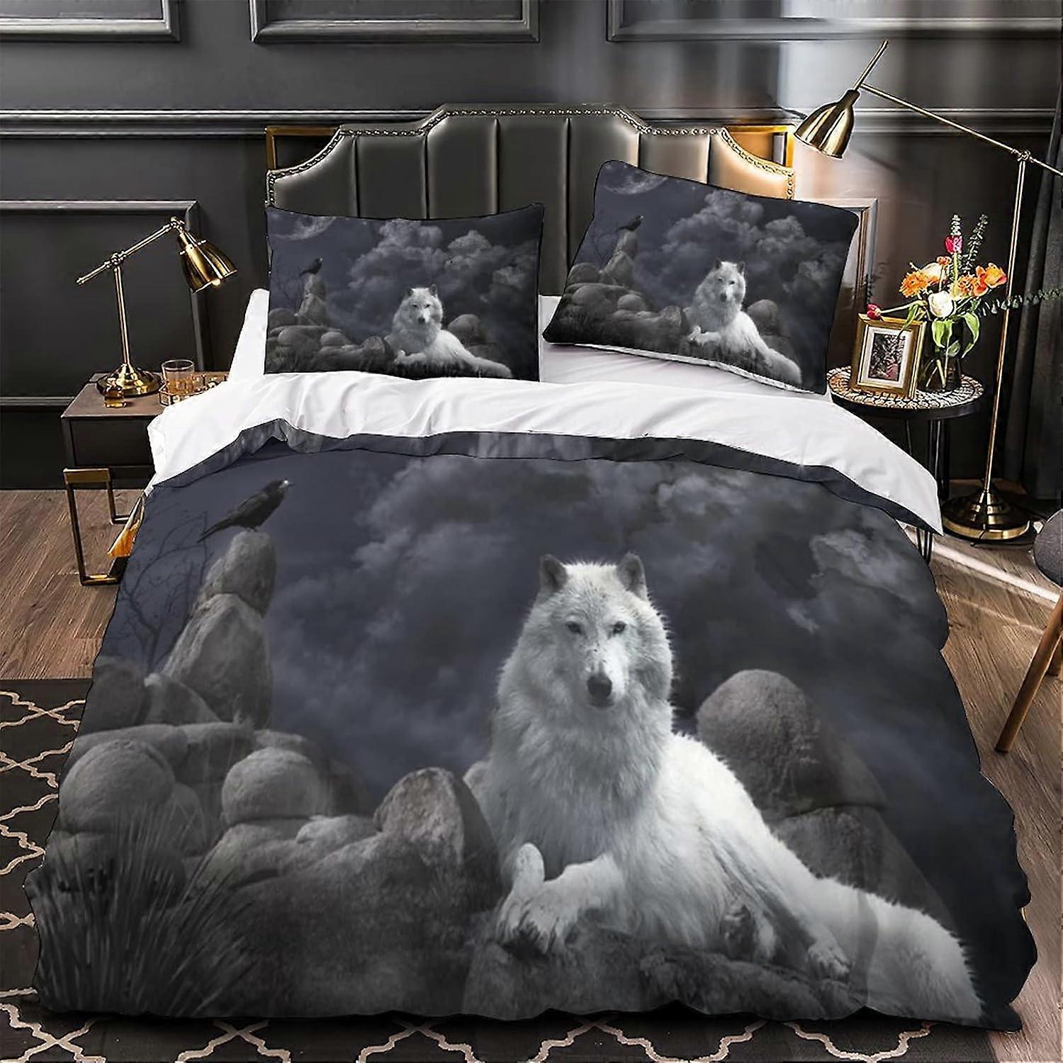 Art Wolf Reversible Duvet Cover Set, Soft Microfiber with Zipper ...