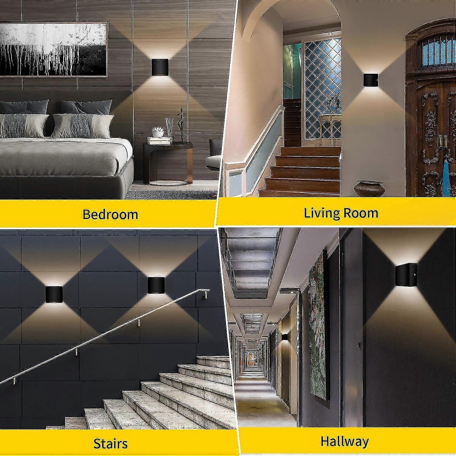 2 Pack Led Wall Lights Indoor Up And Down Wall Lights Black 6w Aluminum ...