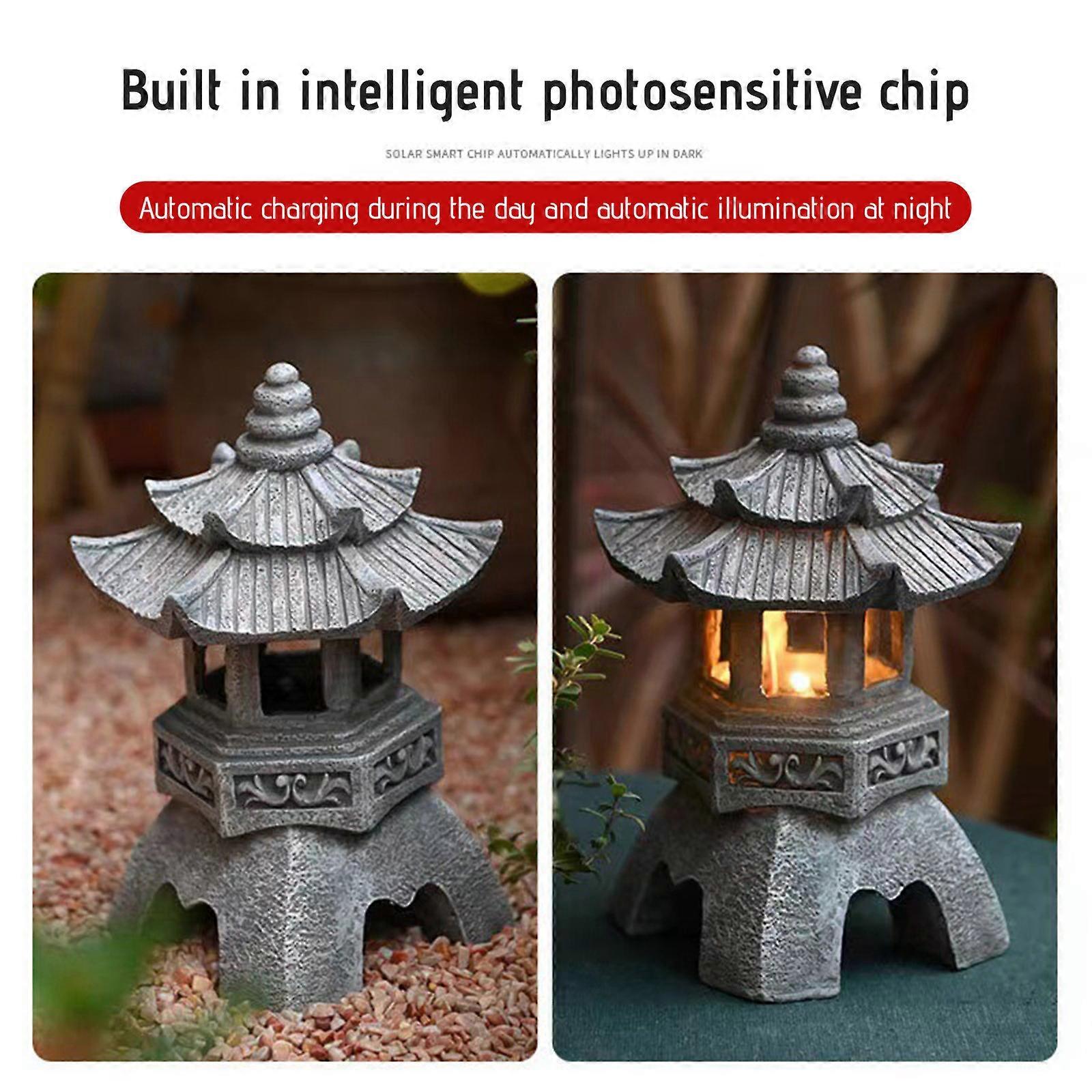 Outdoor Pagoda Garden Statue, Solar Statue Garden Decoration, Outdoor ...