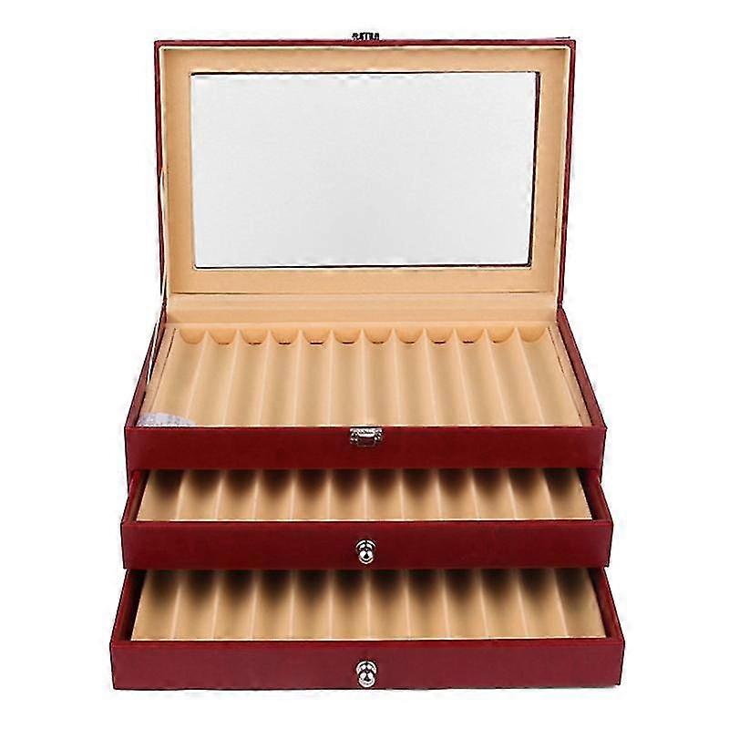 36 Slots Wooden Pen Display Storage Box Luxury 3 Layer Pu Pen Case ...