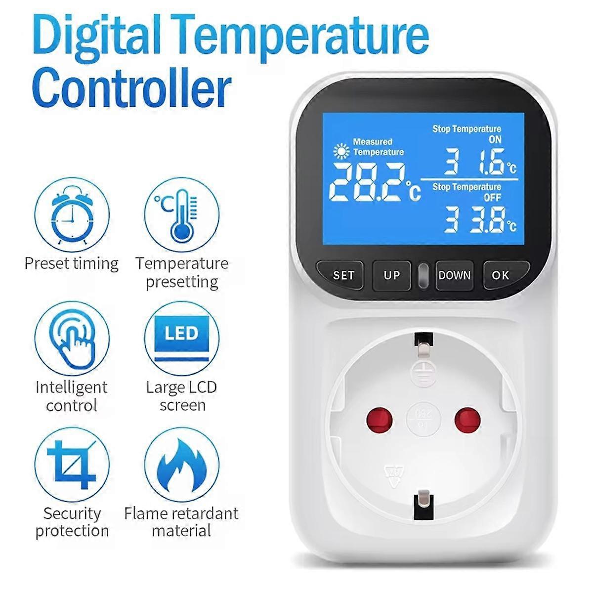 Digital Temperature Controller Socket Outlet Thermostat With Time Sensor Probe Heating Cooling