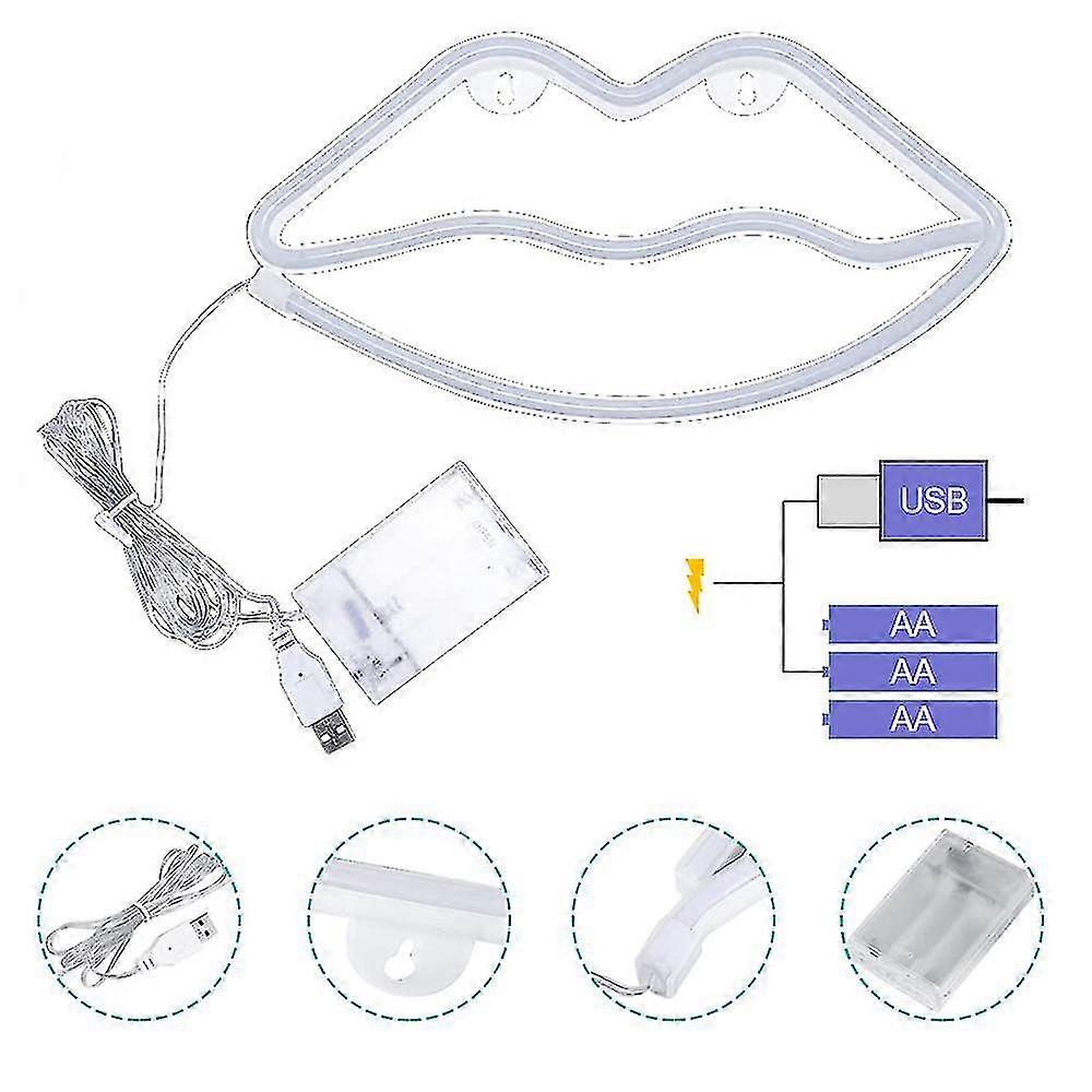 Lips Neon Sign, Led Neon Light Wall Light Wall Decor, Battery Or Usb ...