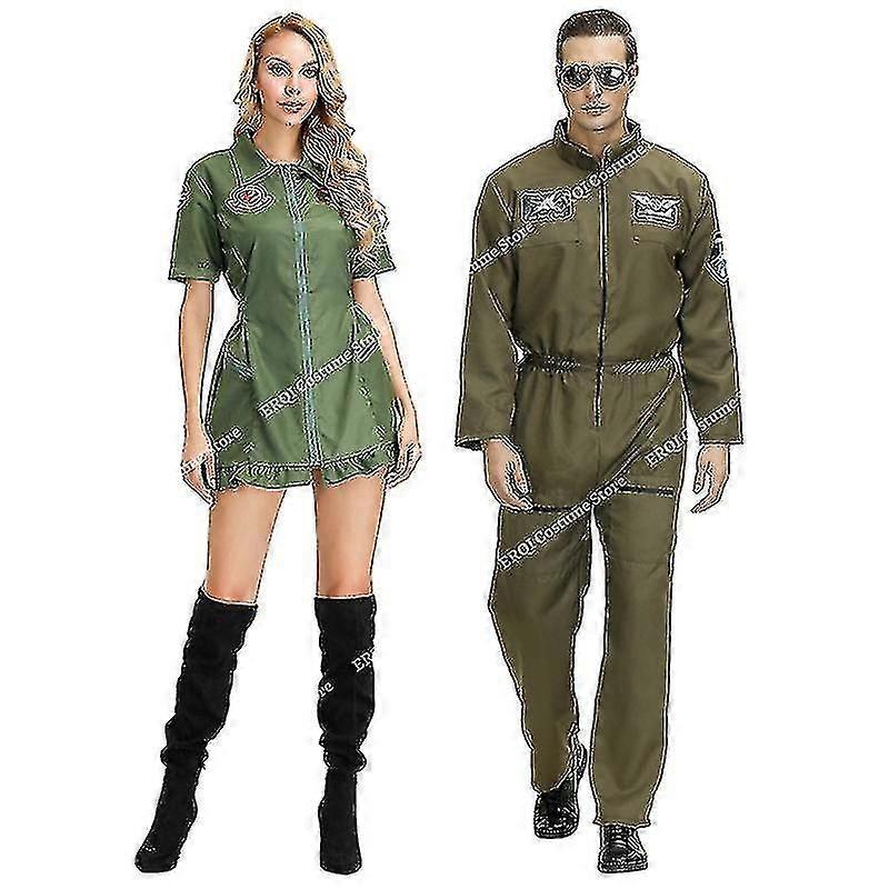 Pilot Costume Men Women Fighter Pilot Costume Adult Plus Size Top Gun ...