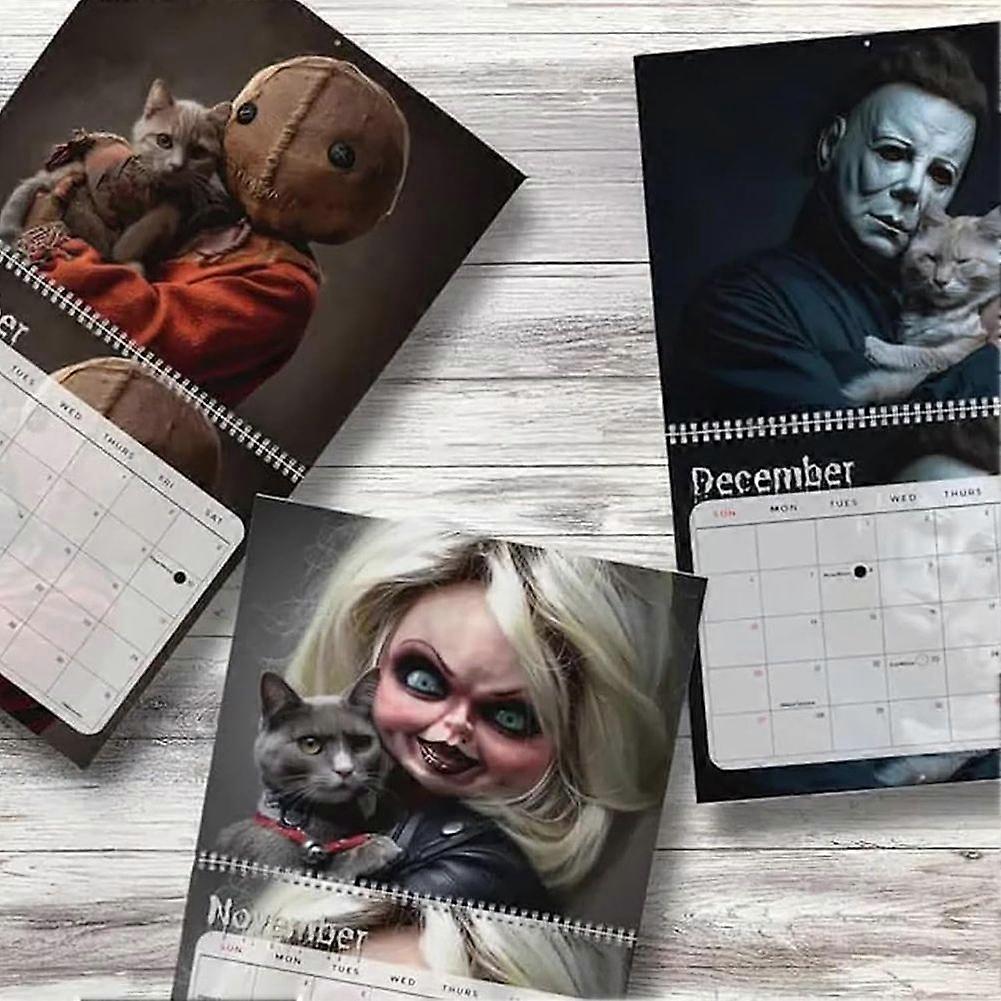 2026 Halloween Horror Movie & Cats Wall Calendar, Fear Theme Cat Art ...