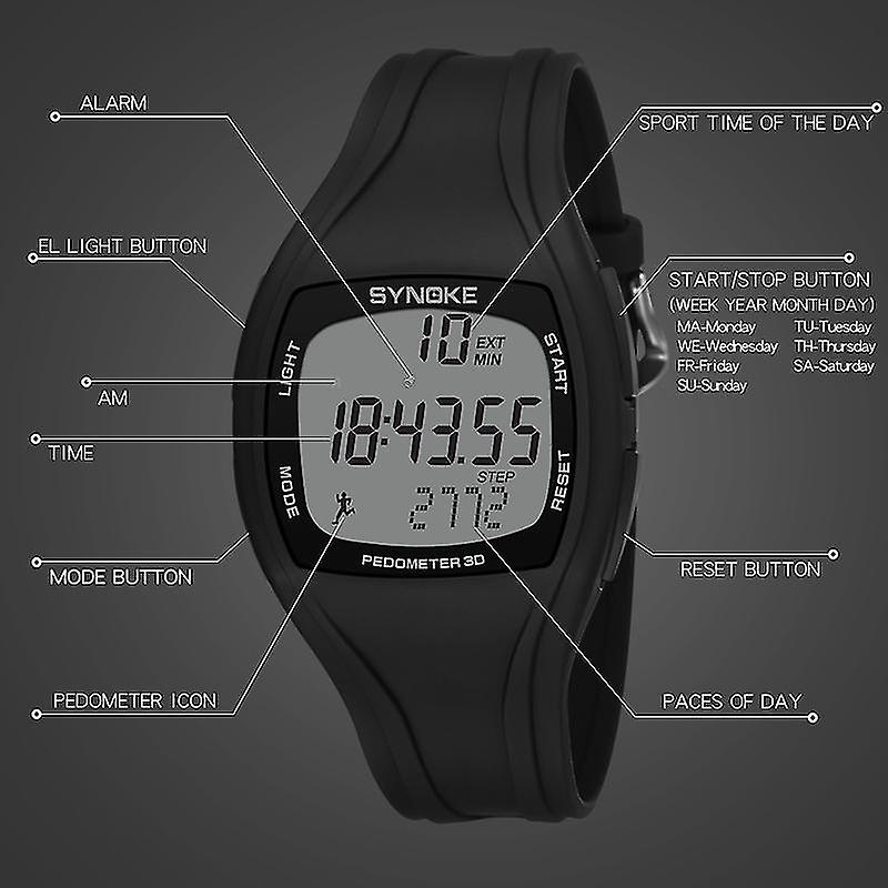 Digital Pedometer Watch Men Silicone Strap Led Electronic Display ...