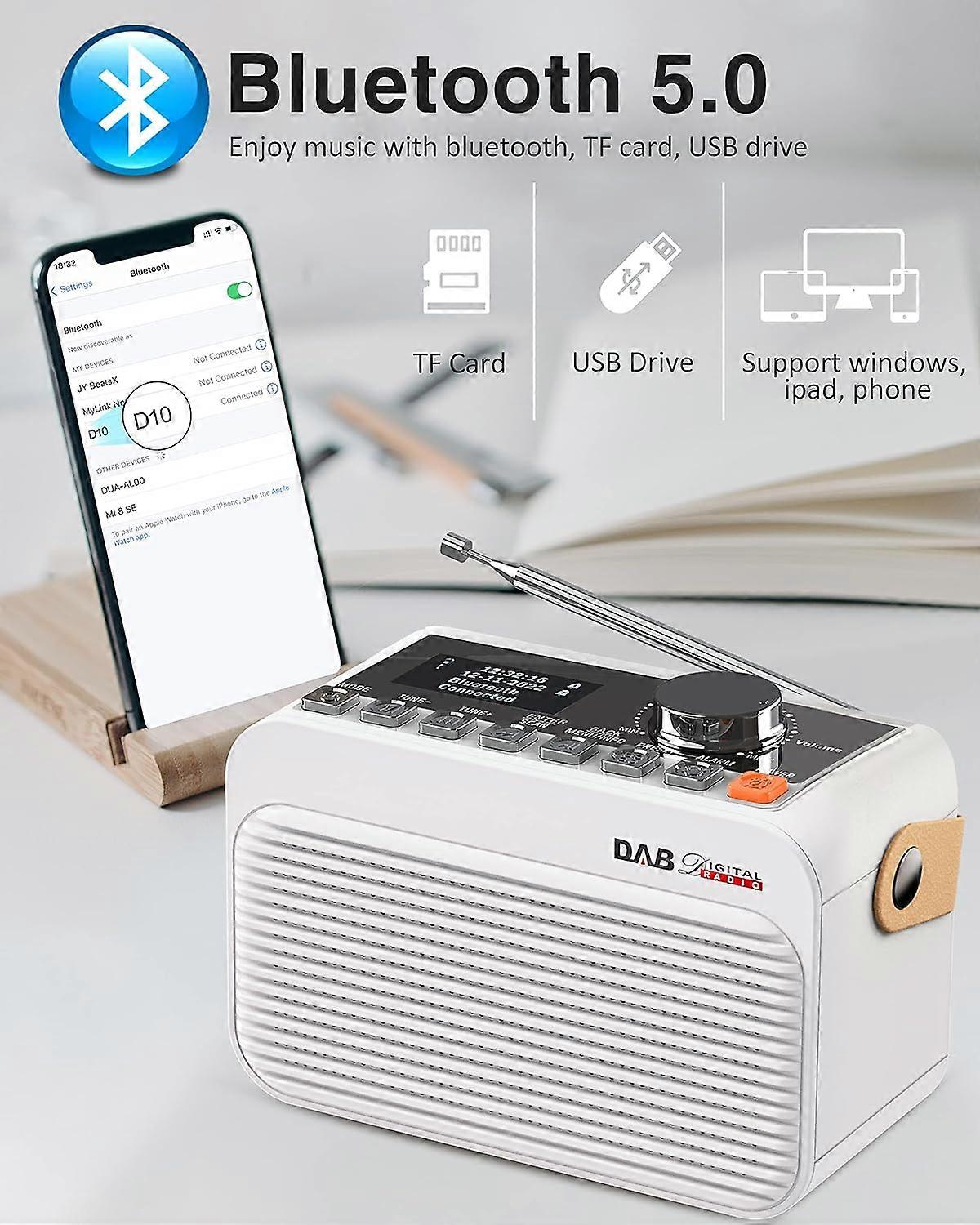 DAB/DAB+Digital Radio, DAB Radio with Bluetooth, Portable Mains and Battery Powered Rechargeable ...