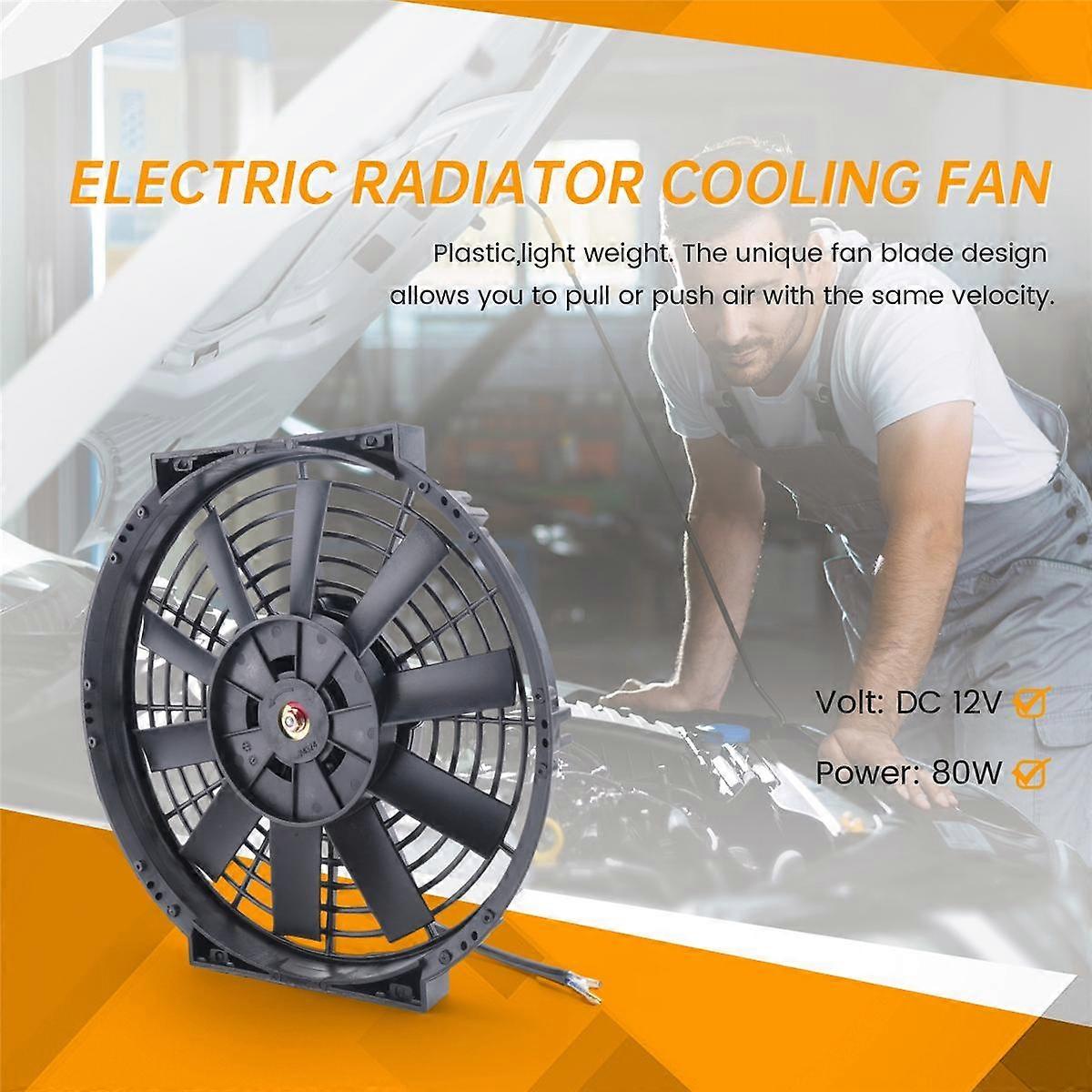 10 Inch 12V 80W 2100Rpm Universal Straight Black Blade Electric Cooling ...