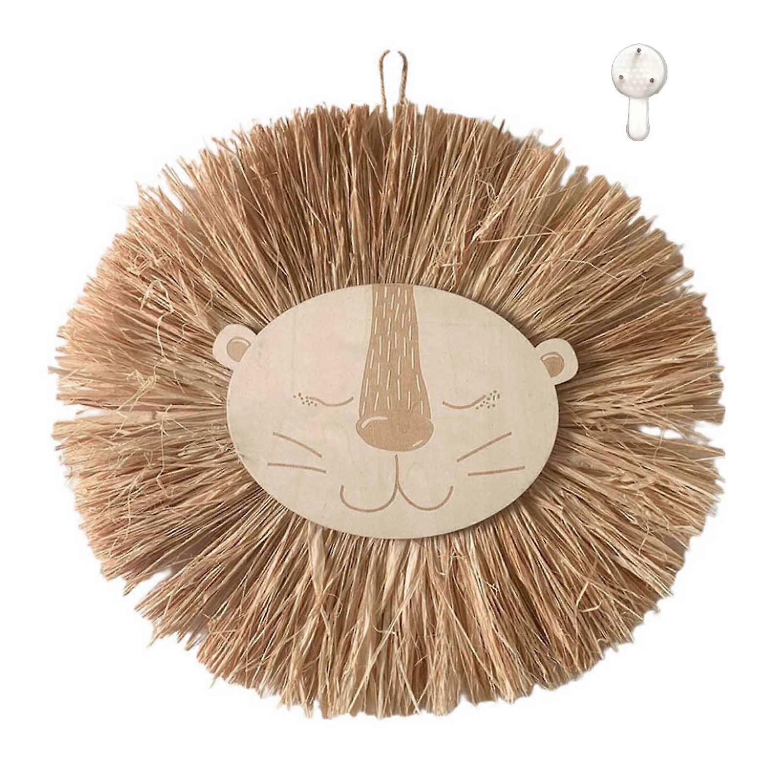 Ins Lion Animal for Head Wall Hanging Decoration Cute Cartoon Straw ...