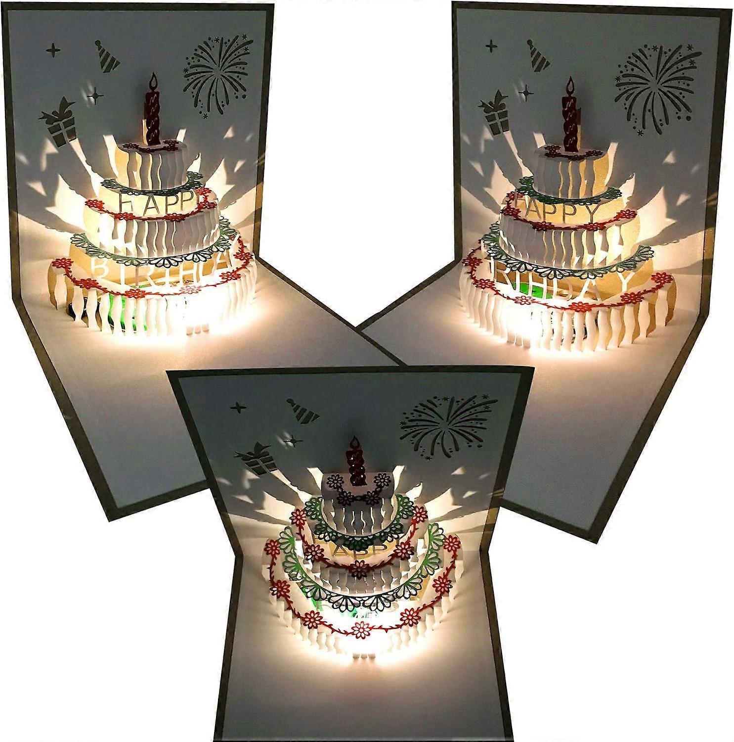 3D Pop Up Birthday Card, Warm LED Light Birthday Cake Music Happy ...