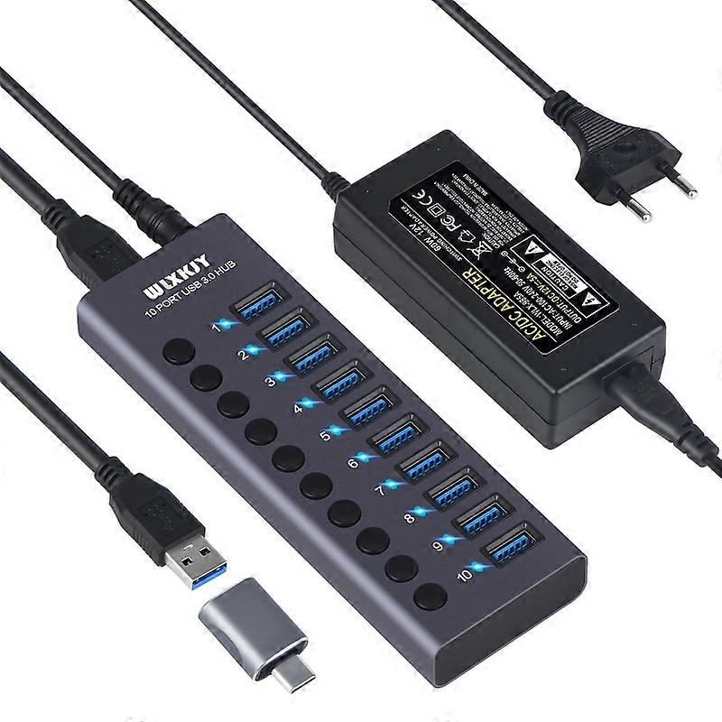 Powered USB Hub 10 Ports USB 3.0 Data Hub - with Individual On/Off ...
