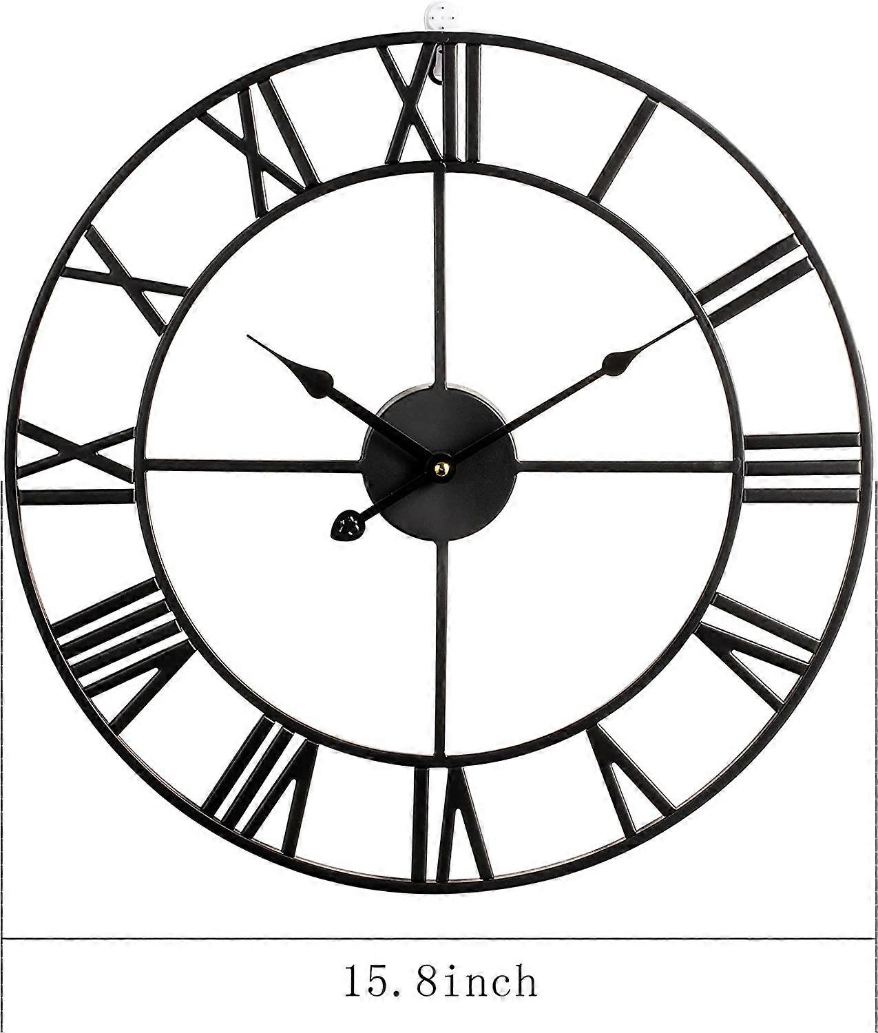 Vintage 40cm Black Metal Large Wall Clock Wall Clock Silent Non-Ticking ...