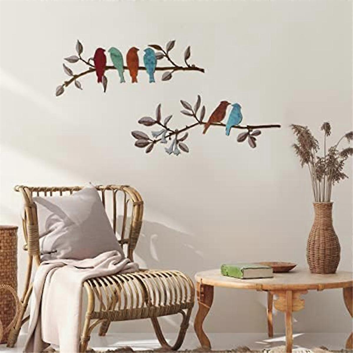 2 Pcs Metal Birds Wall Art Vivid Birds on Branch Metal Birds Wall Decor ...