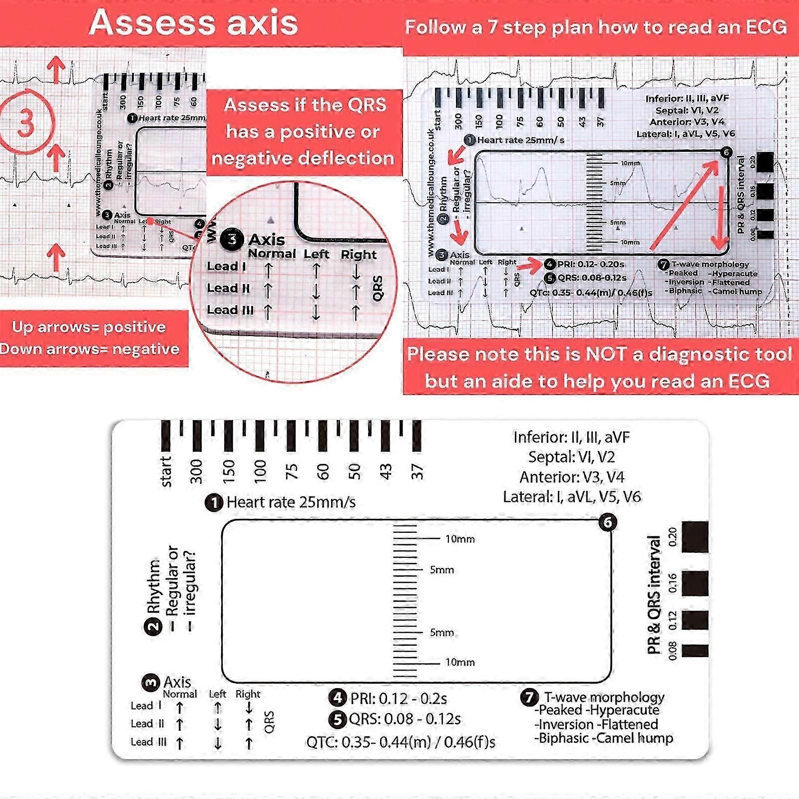 Professional EKG Interpretation Guide Card Easy to Use EKG 7 Step Ruler ...