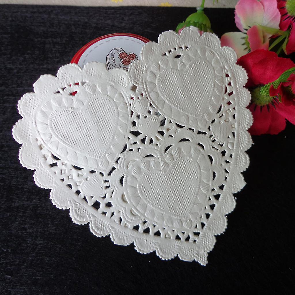 100Pcs/Set 4 Inch 10cm Heart Shape Paper Doily White Doilies Coaster ...