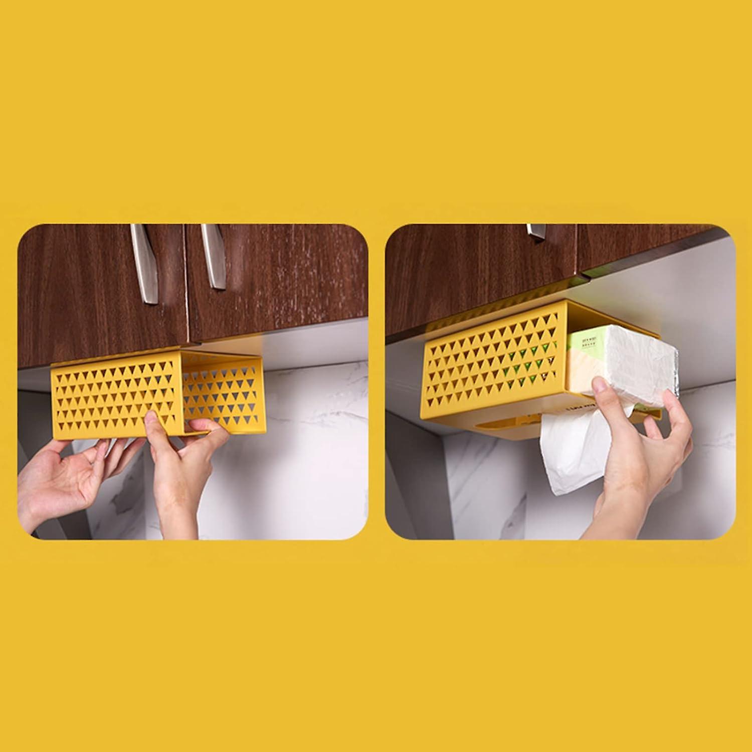 Tissue Box Cover Sticky Wall Mounted Hollow Plastic Napkin Box Holder ...