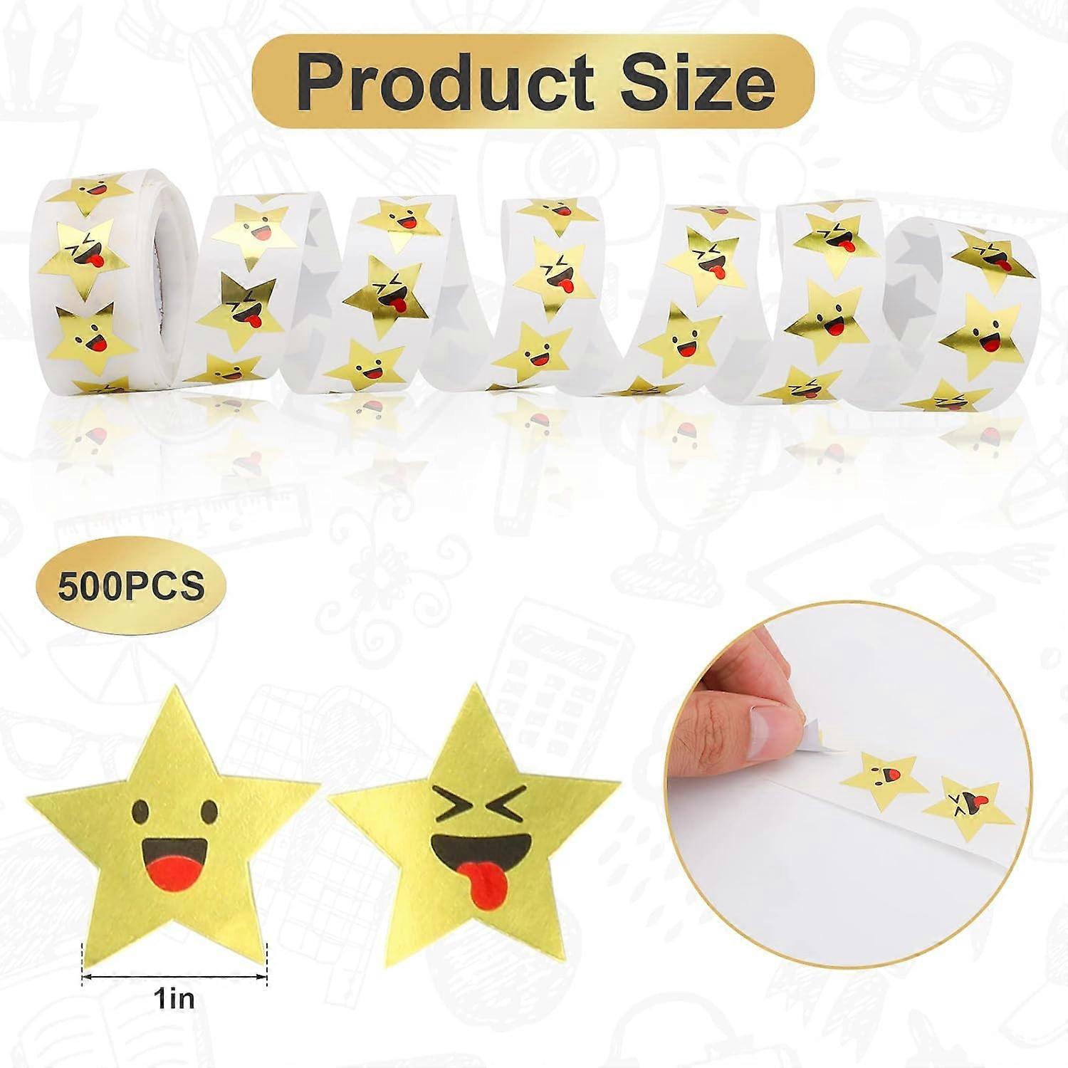 500pcs Happy Star Stickers, Roll of Happy Face Stickers Glitter Star ...