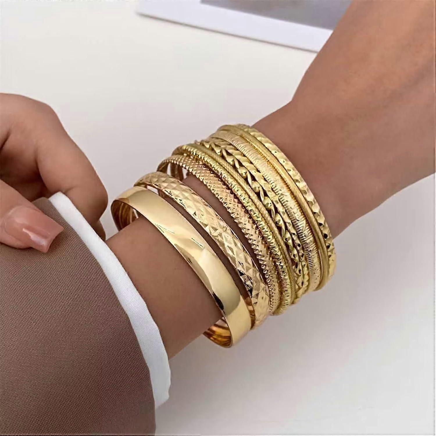 Punk Chunky Gold Bangle Bracelets for Women Layered Stackable Bangles ...