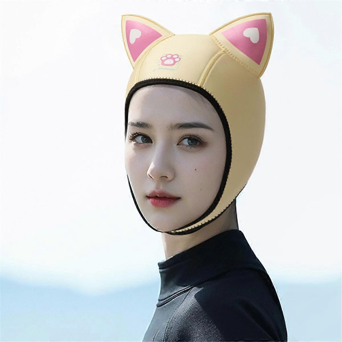 Women Cat Ears Diving Hood Waterproof Hat Wetsuit Hood Cap Swimming Cap ...