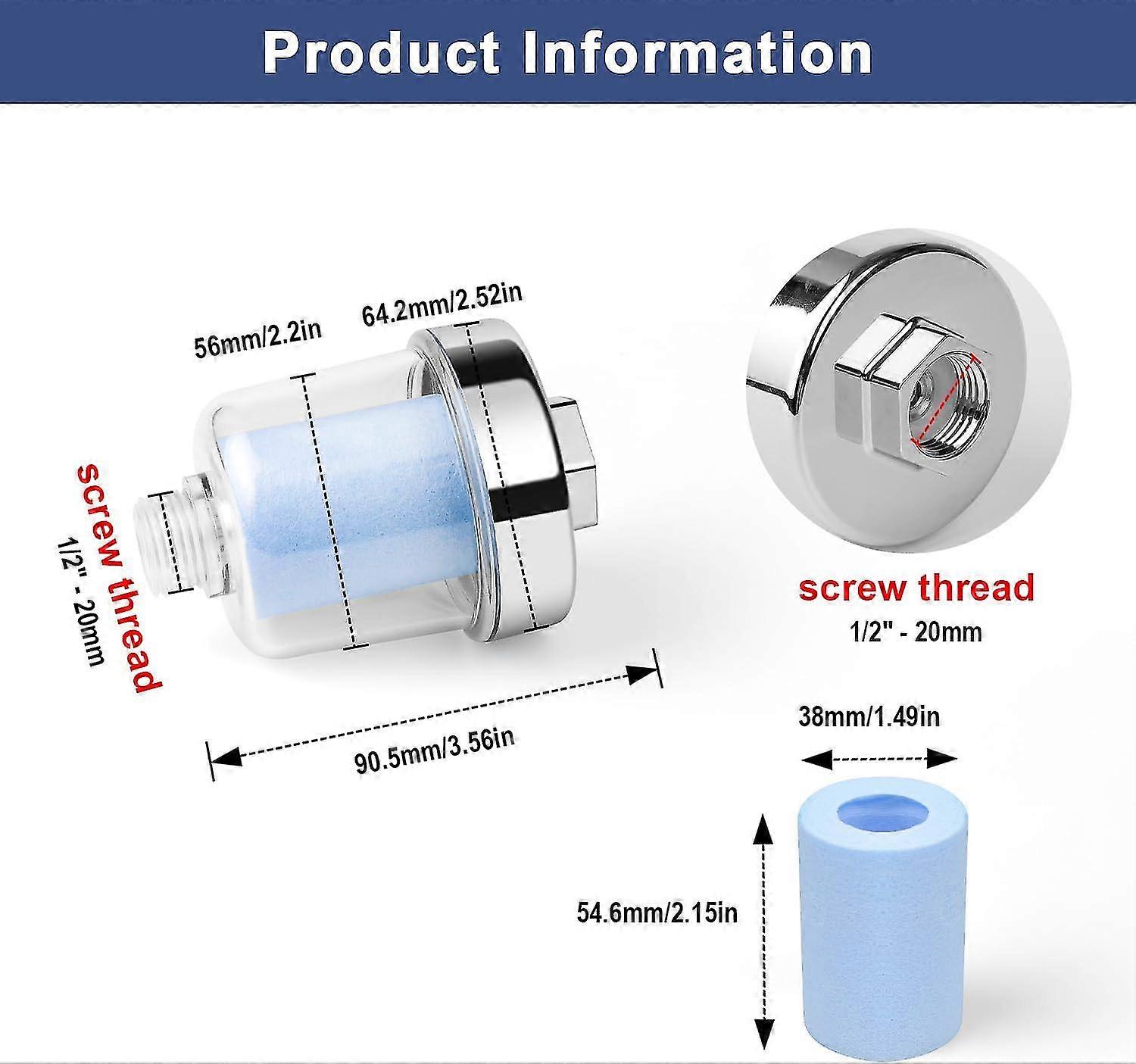 Shower Filter, 1/2" Anti-limescale Filter, With 2 Replaceable Blue ...