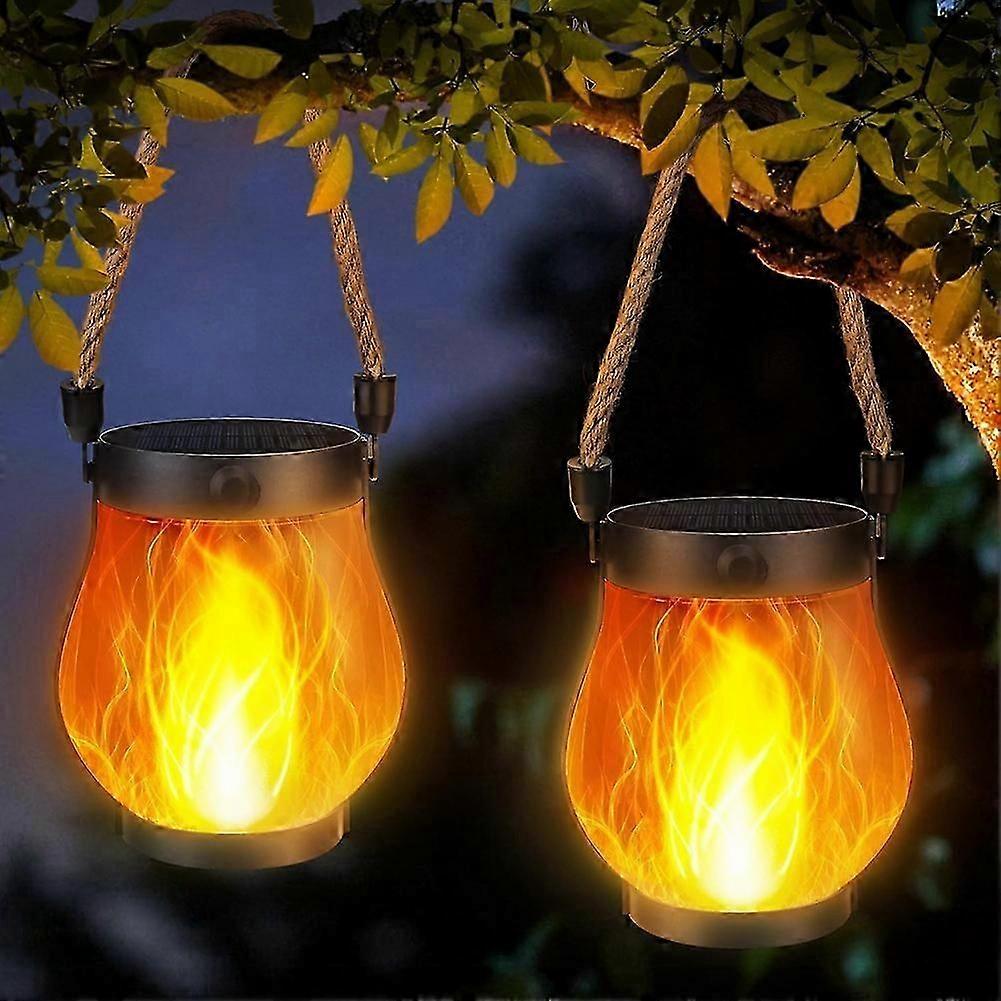 Solar Lanterns Lights Flickering Flame Garden Lights with Dual Charging ...
