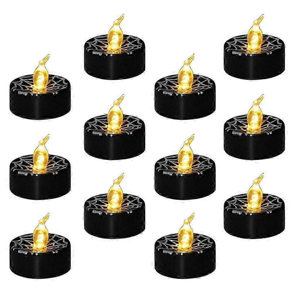 2025 12pcs Halloween LED Spider Web Lamp Black Candle Light Tealight ...
