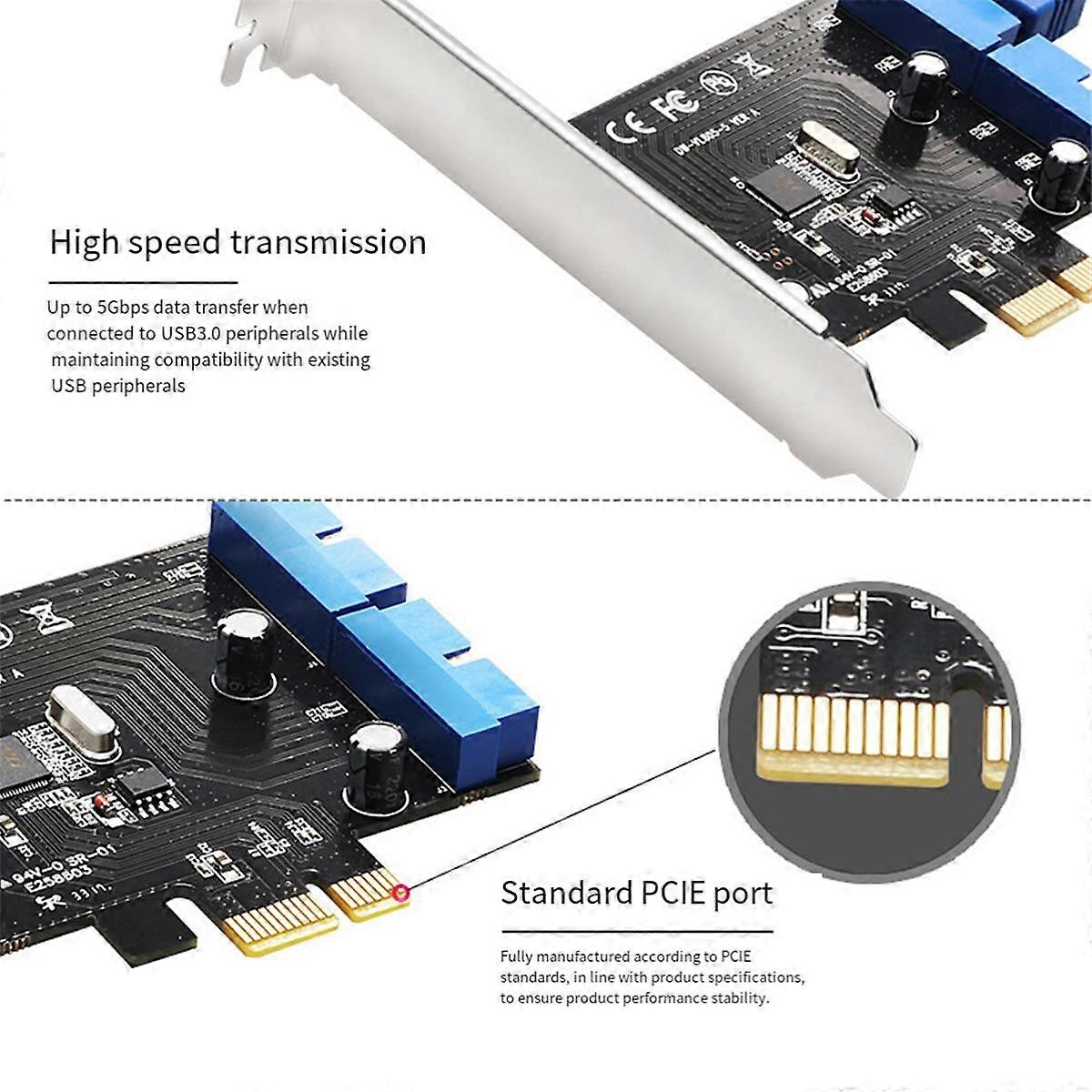 PCI Express USB 3.0 19 Pin Expansion Card PCIE 1X to 2 Ports USB 3 19 ...