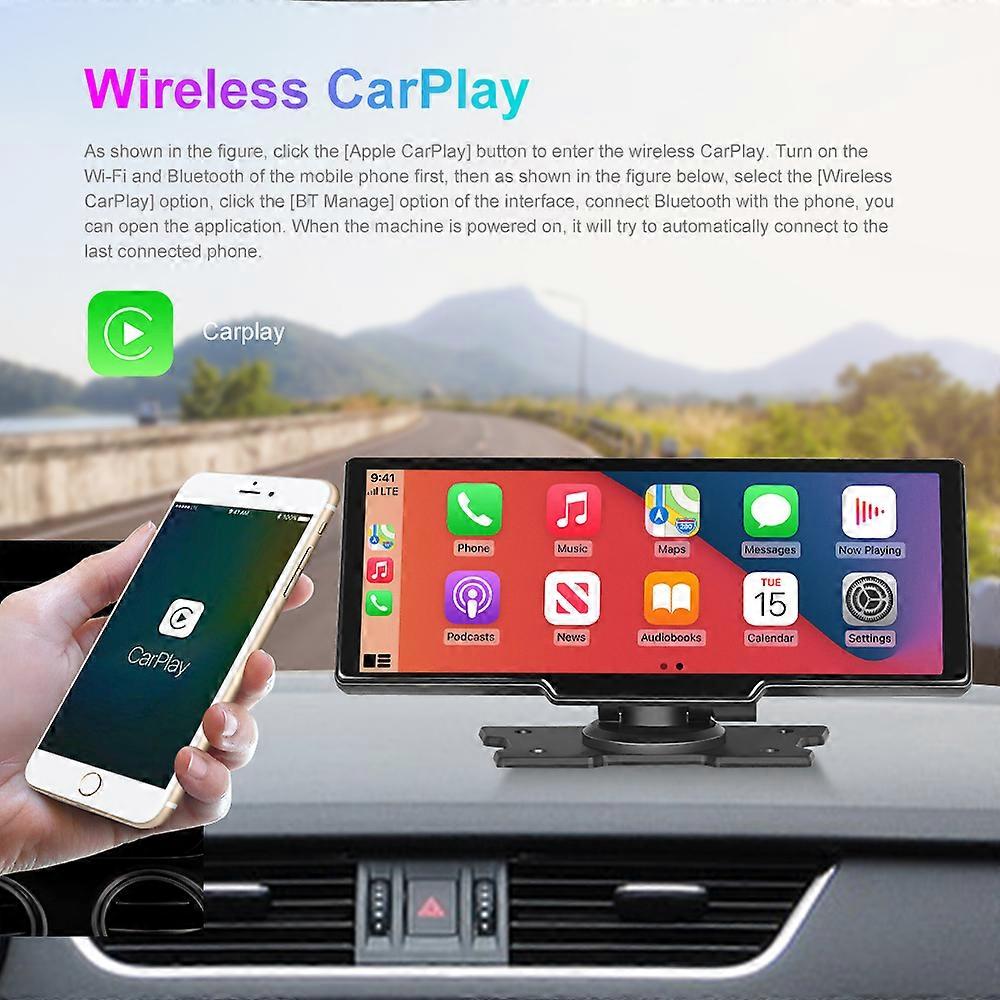Podofo Car Mirror Video Recording Carplay & Android Auto Wireless ...