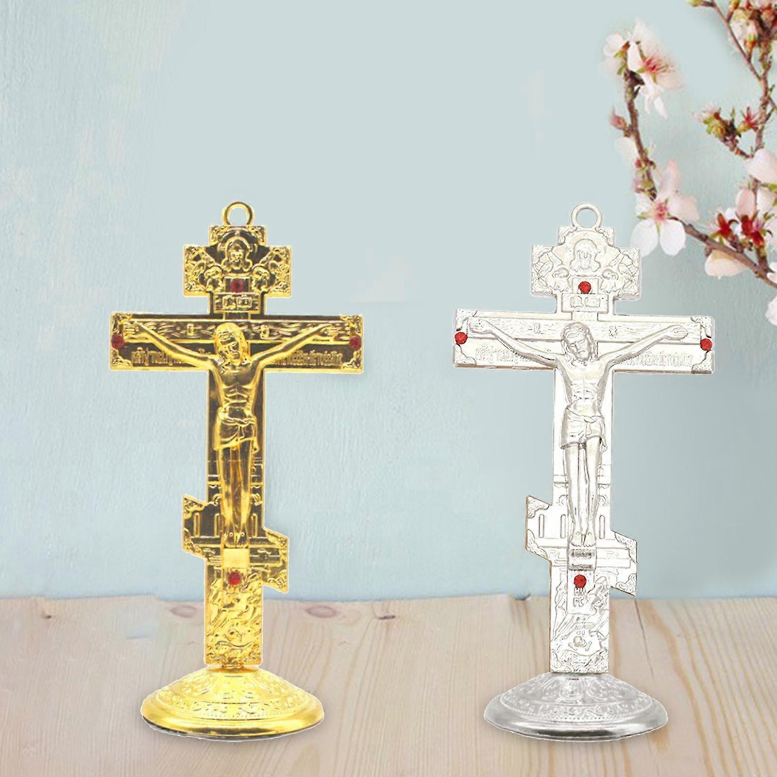 Jesus Cross for Desk Metal with Base Tabletop Ornaments Christian Home ...