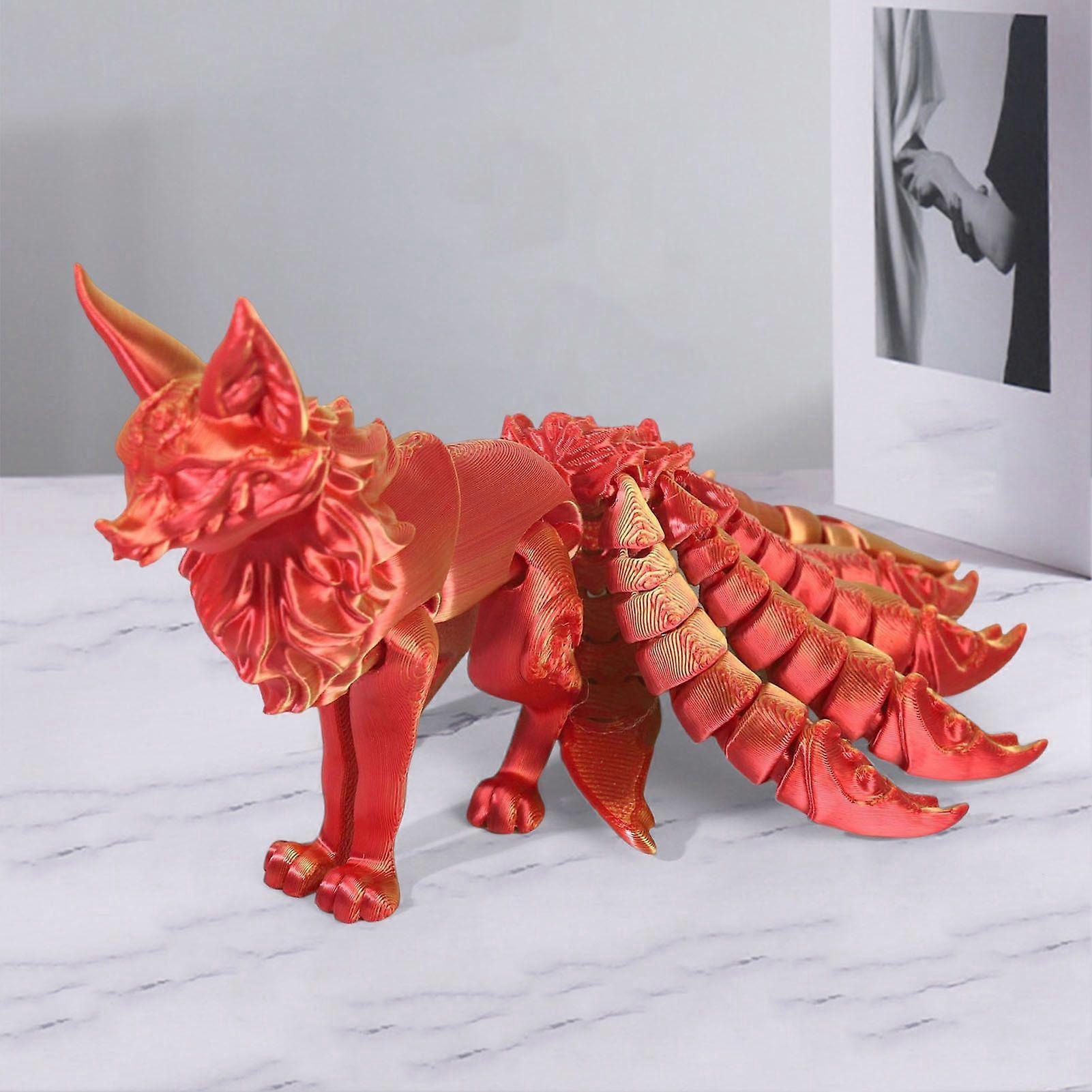 3D Printed Fox Ornament Nine Tailed Fox Figurine with Articulated Tails ...