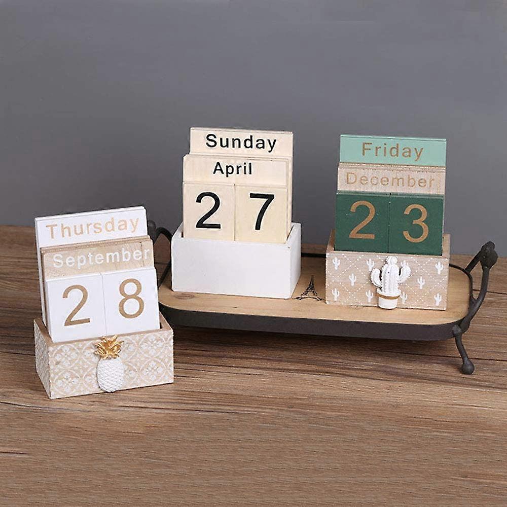 Wooden Perpetual Calendar, Vintage Wood Block Perpetual Calendar Desk ...