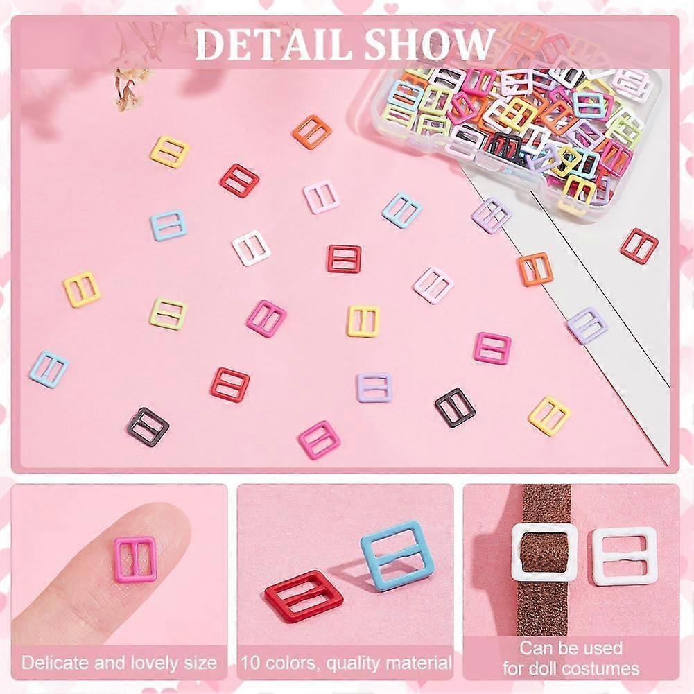 120Pcs Small Rectangle Adjustable Buckle Fasteners 10Colors Include 8x7.5mm Mini Alloy Slide ...