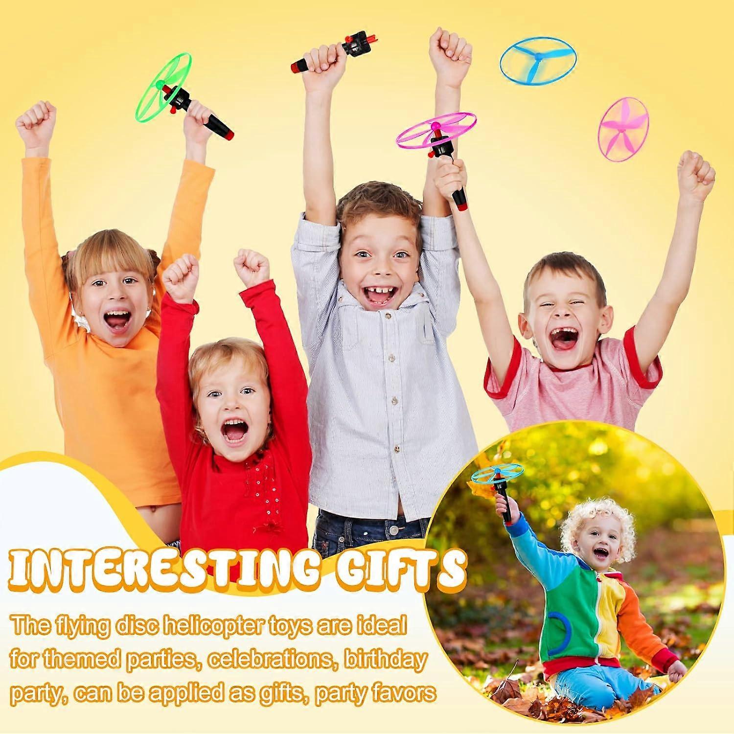 Flying Disc Helicopter Toy Disco Flyers Include 12 String Launchers and ...