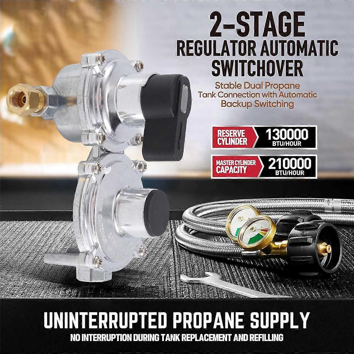 RV Propane Regulator with Hose, Heavy Duty 2-Tank 2-Stage Auto ...