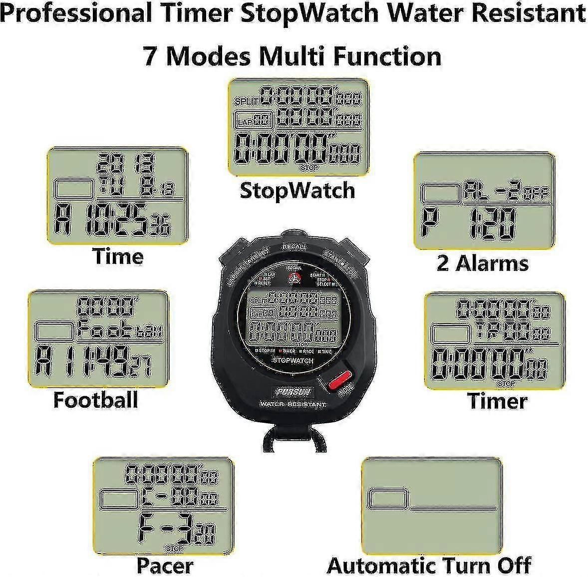 Sport Stopwatch Timer With 100x2laps Split Memory/0.001second Timing ...