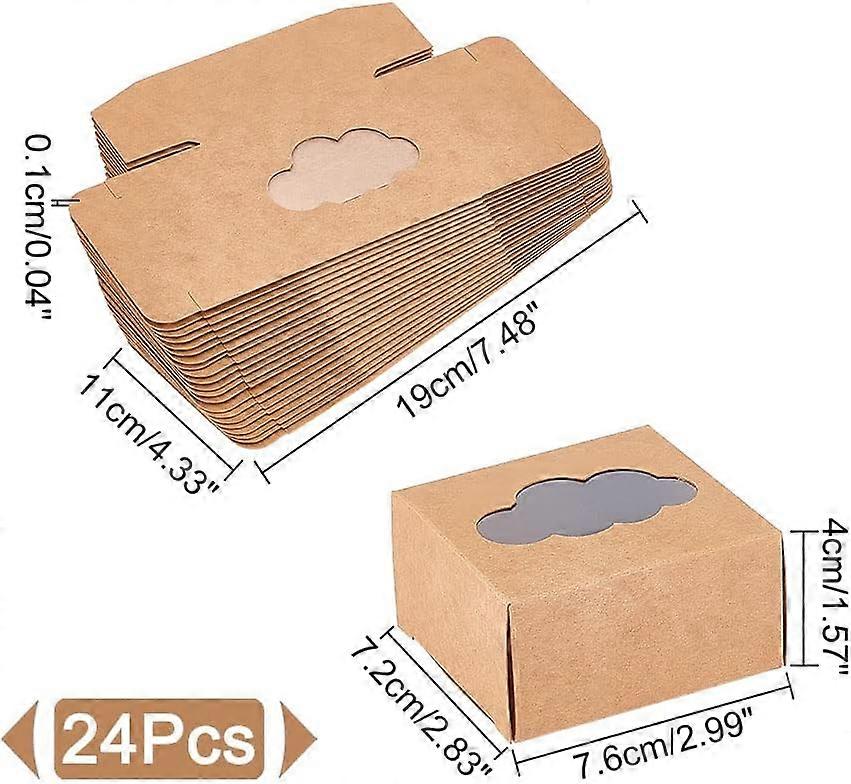 DIY 24 Pcs Kraft Paper Boxes with Window Brown Bakery Box Cloud Pattern ...