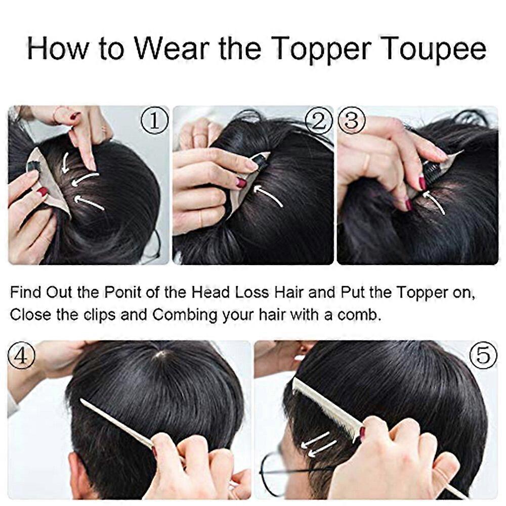 Men Hair Tropper, Natural Black Short Men Topper Wig Real Human Hair ...