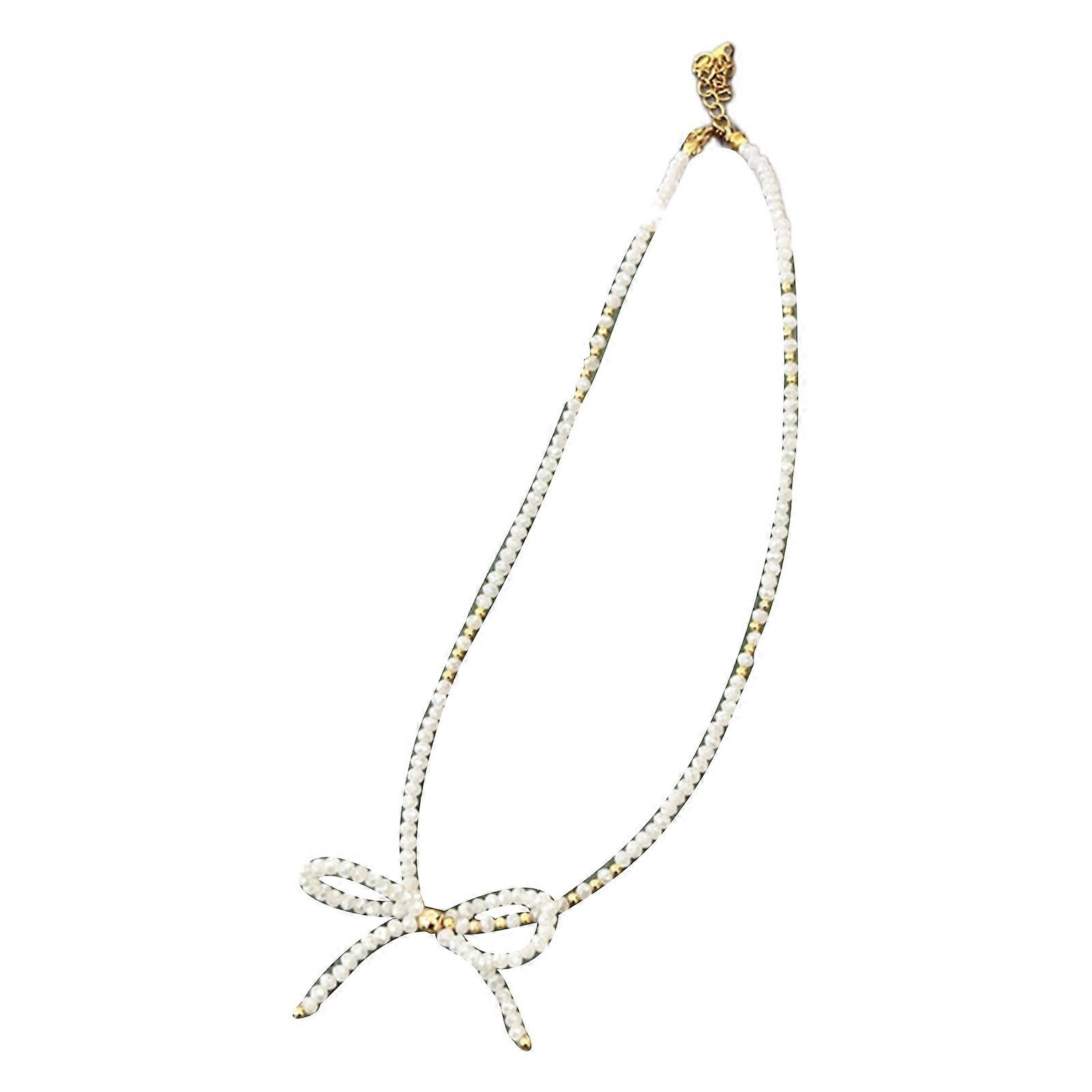 Fashionable Beaded Choker Necklaces Collar Necklace with Bowknot Pendant Adjustable Chain ...